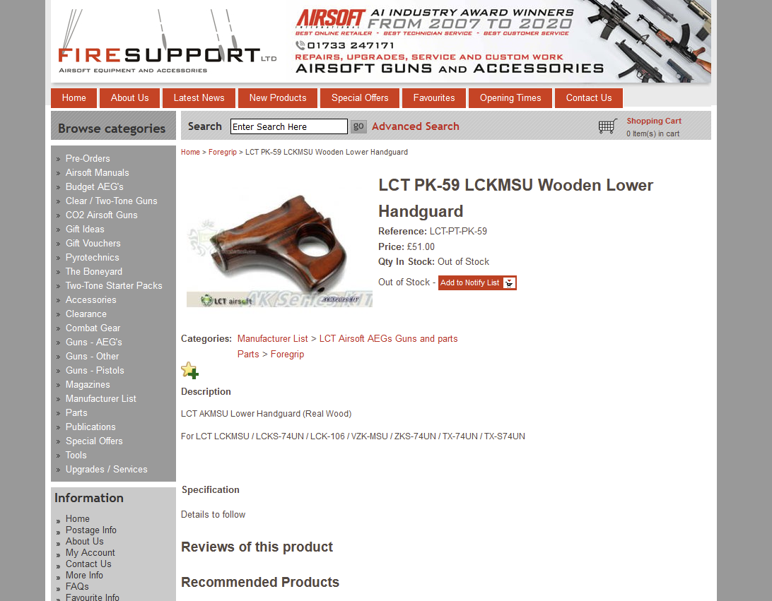 LCT PK059 thumbhole lower handguard wood AKMSU khyber pass special ...